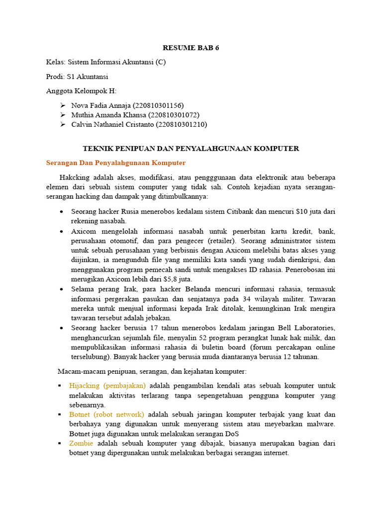 Resume Sia Bab 6 | PDF