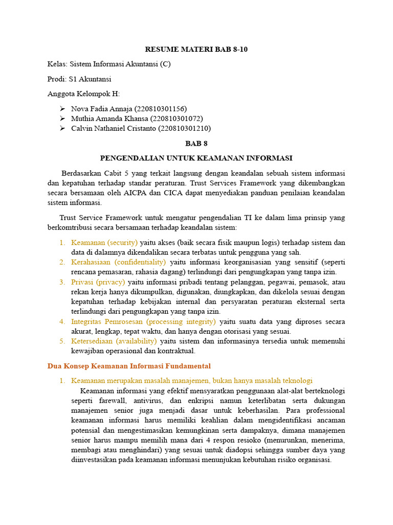 Resume Sia Bab 9 & 10 | PDF | Bisnis