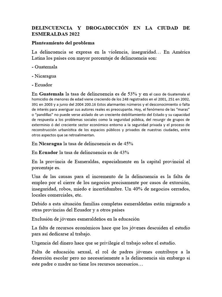 Delincuencia y Drogadicción en La Ciudad de Esmeraldas 2022 | PDF | La dependencia de sustancias ...