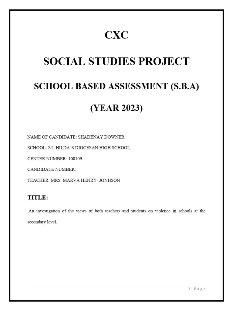 Shadenay Downer Social Studies SBA | PDF | Violence | Questionnaire
