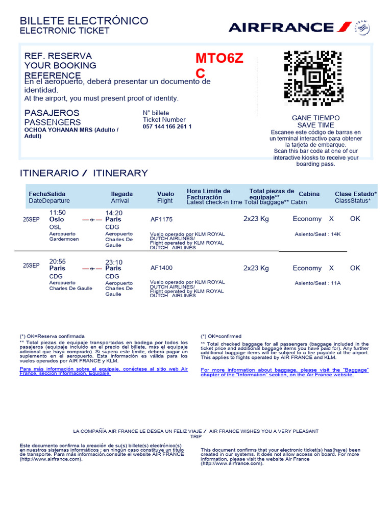 445355569-Billete-Electronico AIR FRANCE | PDF | Aviación Civil | Industrias de servicio