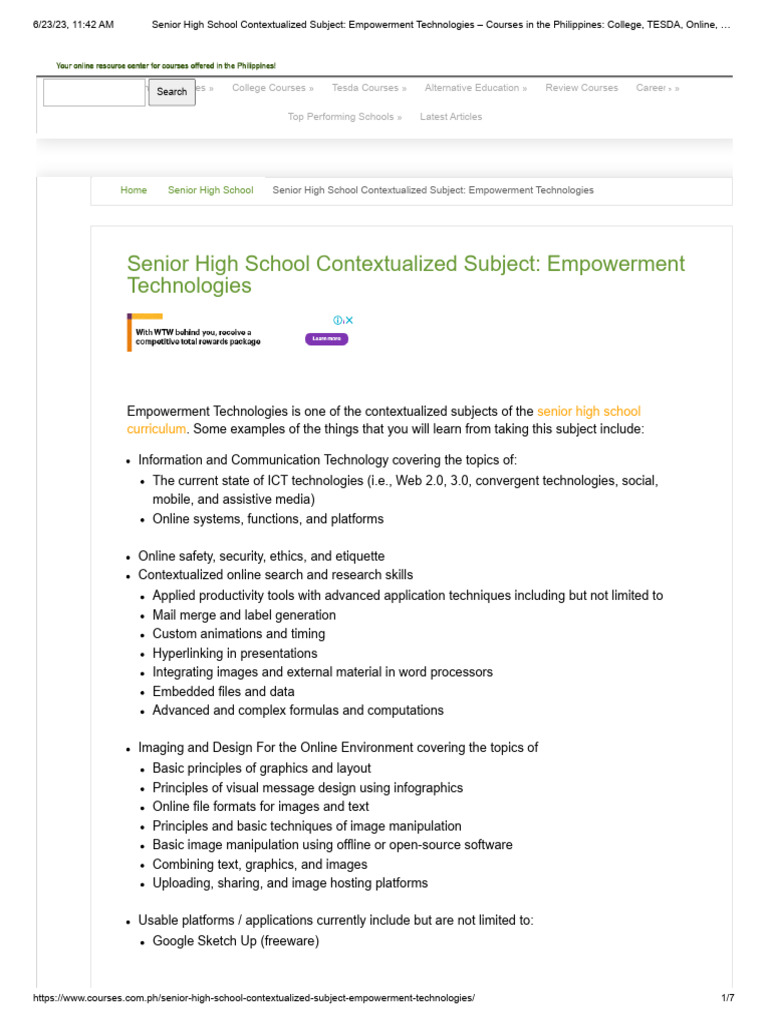 Empowerment Technologies | PDF | Educational Technology | World Wide Web