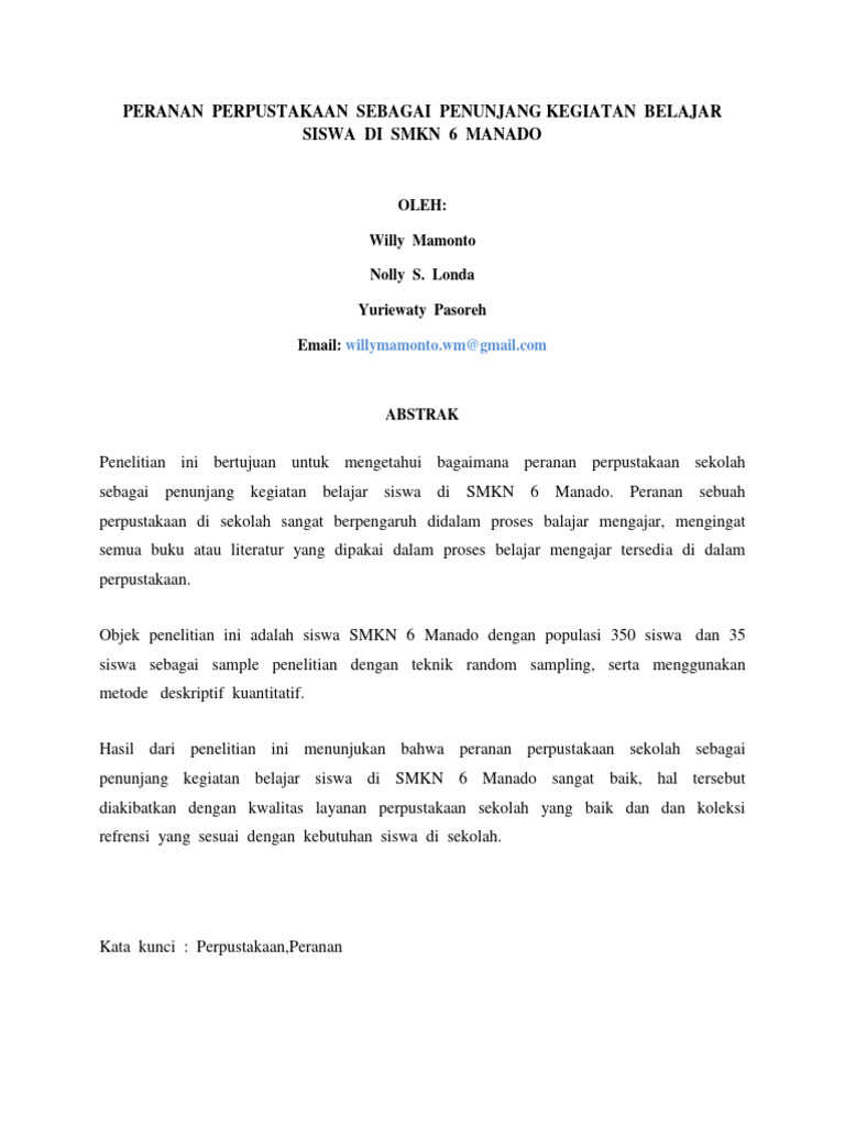 Peranan Perpustakaan di SMKN 6 Manado | PDF | Sains & Matematika