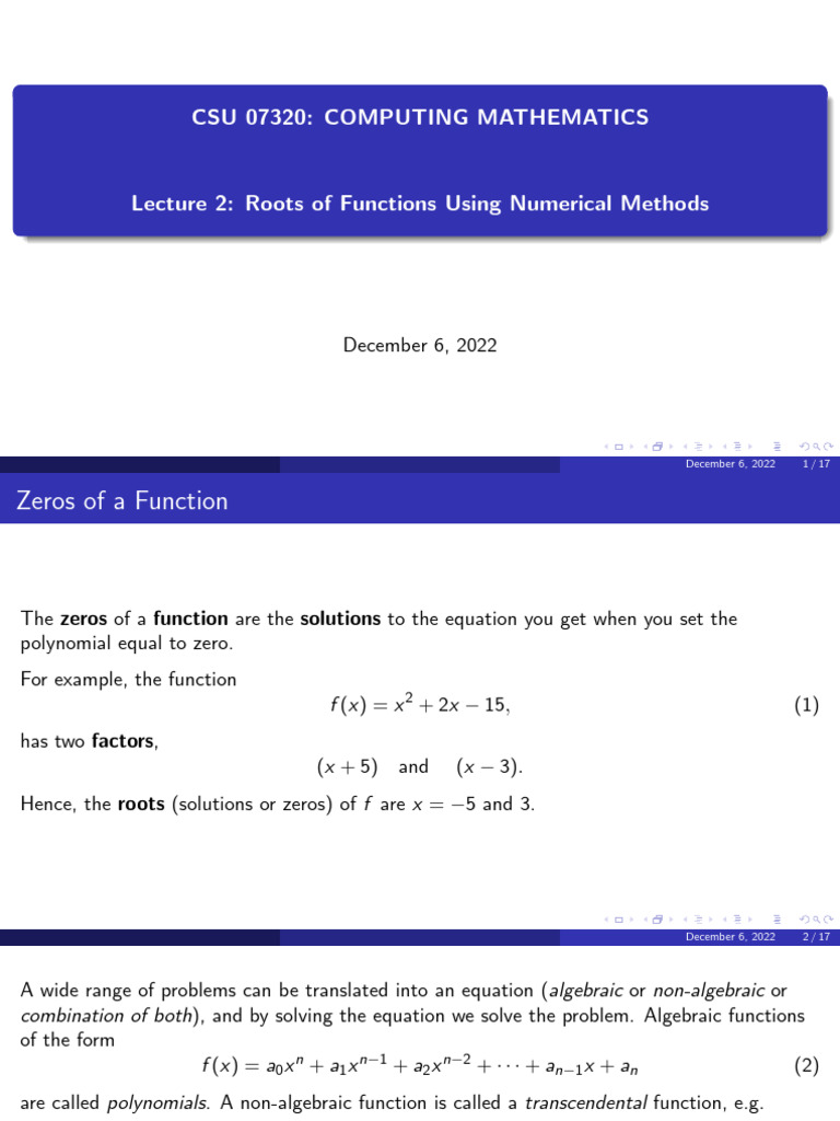 MTU07305 Lecture 2-Roots of Functions Using Iterative Methods | PDF | Equations | Zero Of A Function