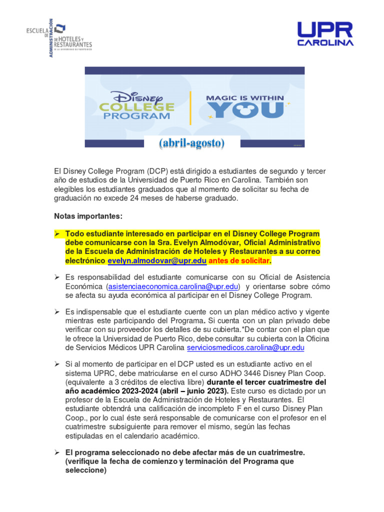 Programa Disney para Estudiantes UPR | PDF | Crecimiento personal y ...