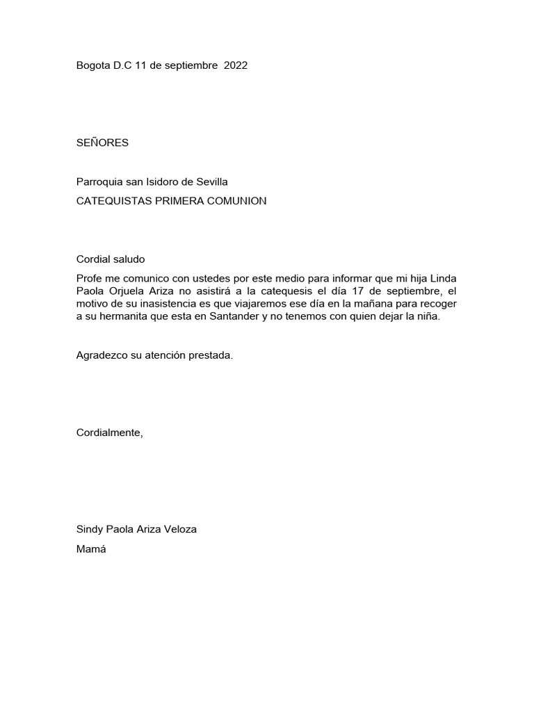 Carta Excusa Linda | PDF
