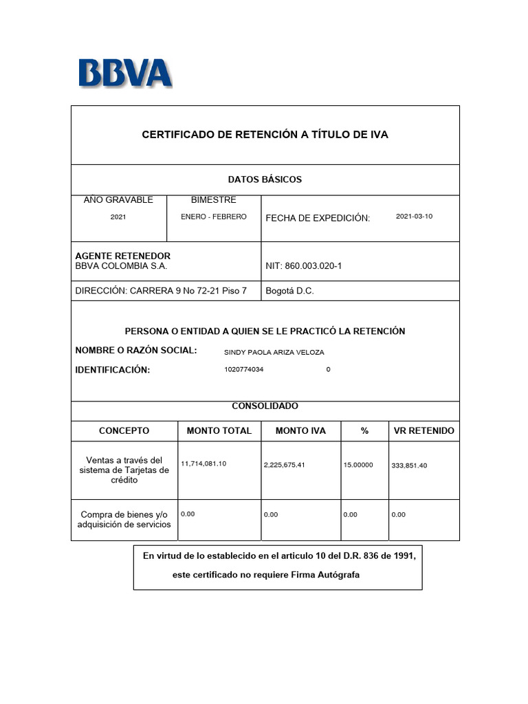 Certificado BBVA 2021 01 | PDF