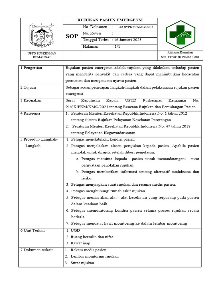 SOP Rujukan Pasien Emergensi | PDF