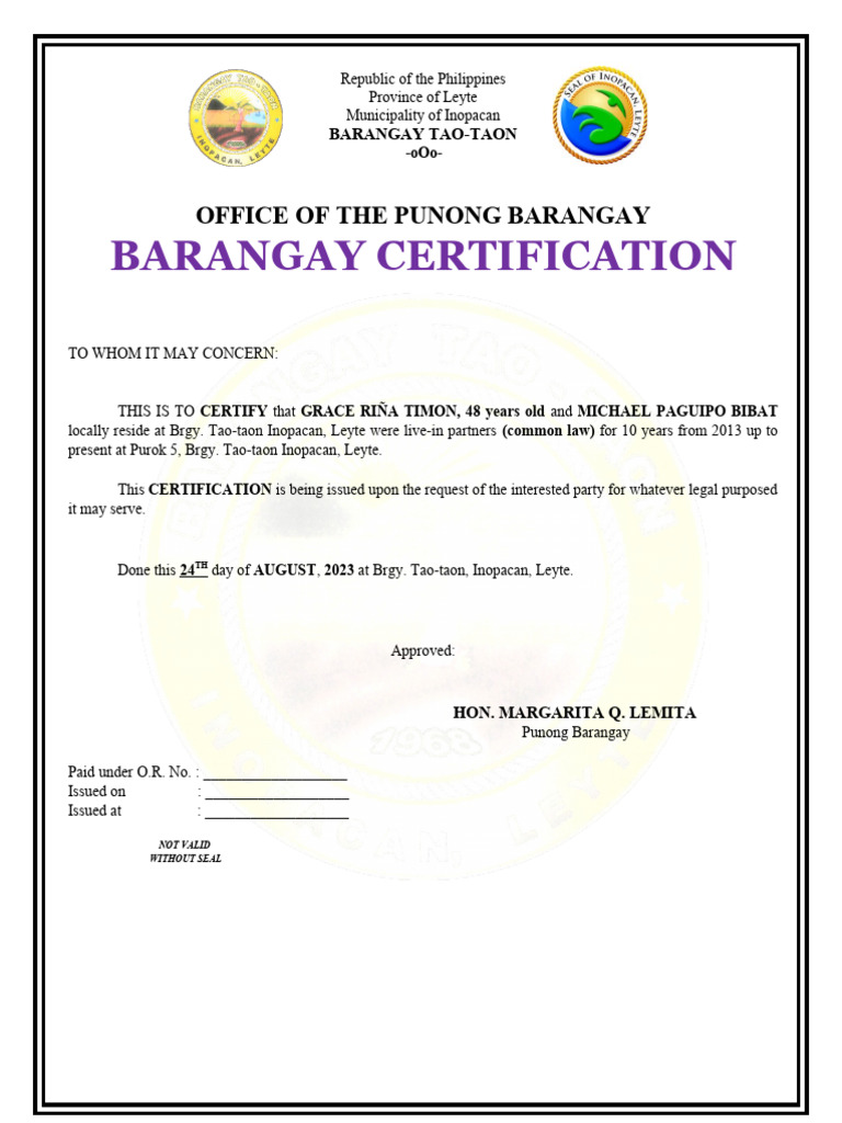 Certification As Live-In Partner | PDF