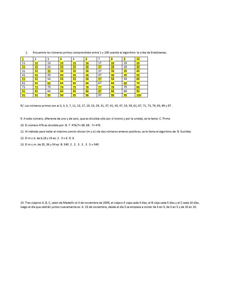 Encuentre Los Números Primos Comprendidos Entre 1 y 100 Usando El ...