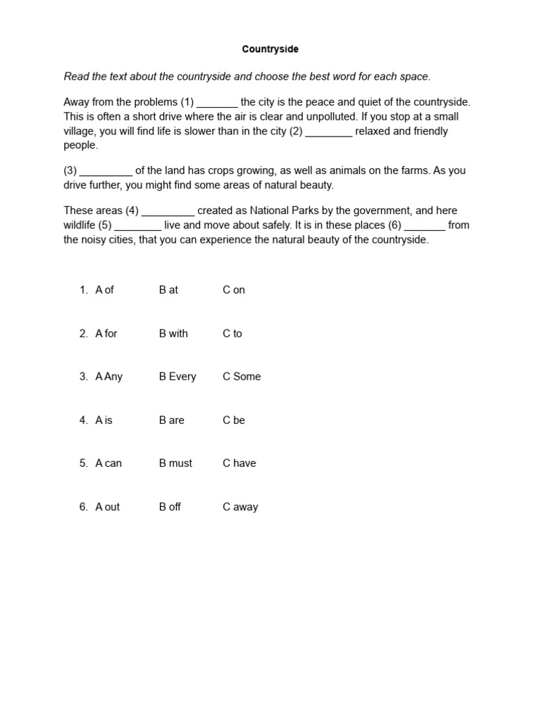 A2 Reading Part 4 - Countryside | PDF