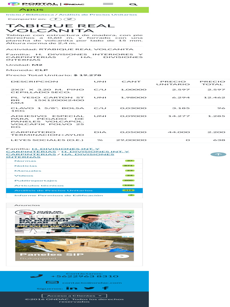 Tabique Real Volcanita - Portal de La Construcción Ondac | PDF