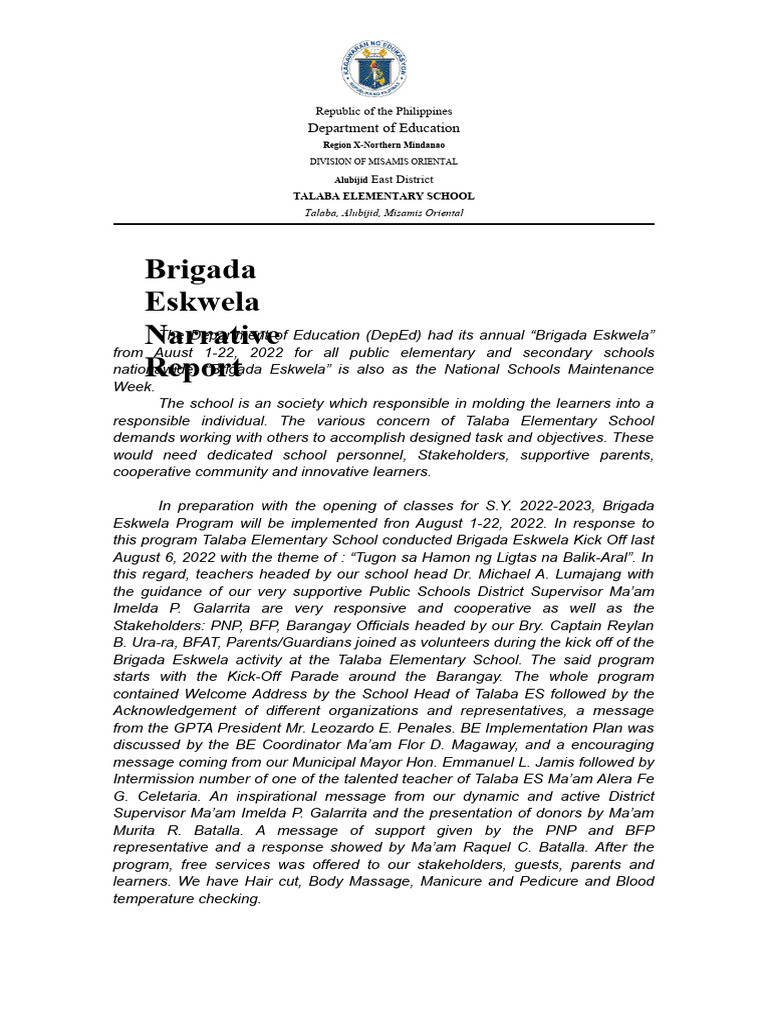 Brigada Narrative | Download Free PDF | Classroom | Learning