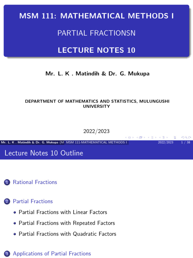 Msm 111 Partial Fractions Pp Pdf Factorization Polynomial