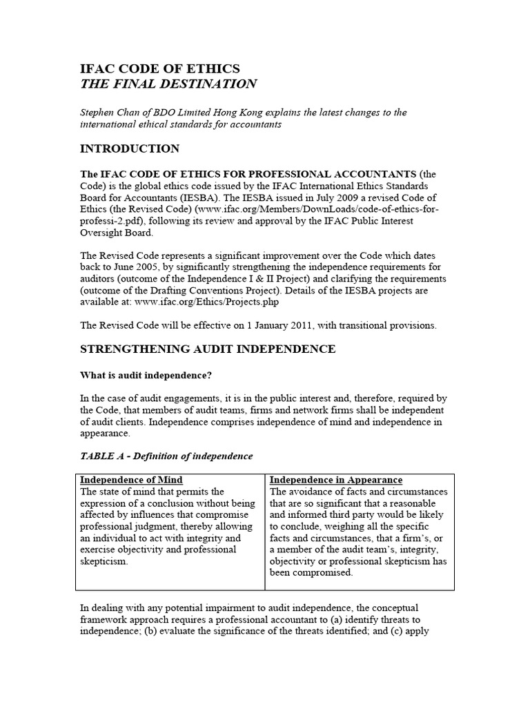 Ifac Code of Ethics The Final Destination Icaew | PDF | Audit ...