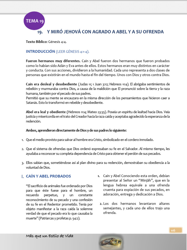 19 - y Miró Jehová Con Agrado A Abel y A Su Ofrenda - 019 | Descargar gratis PDF | Pecado ...