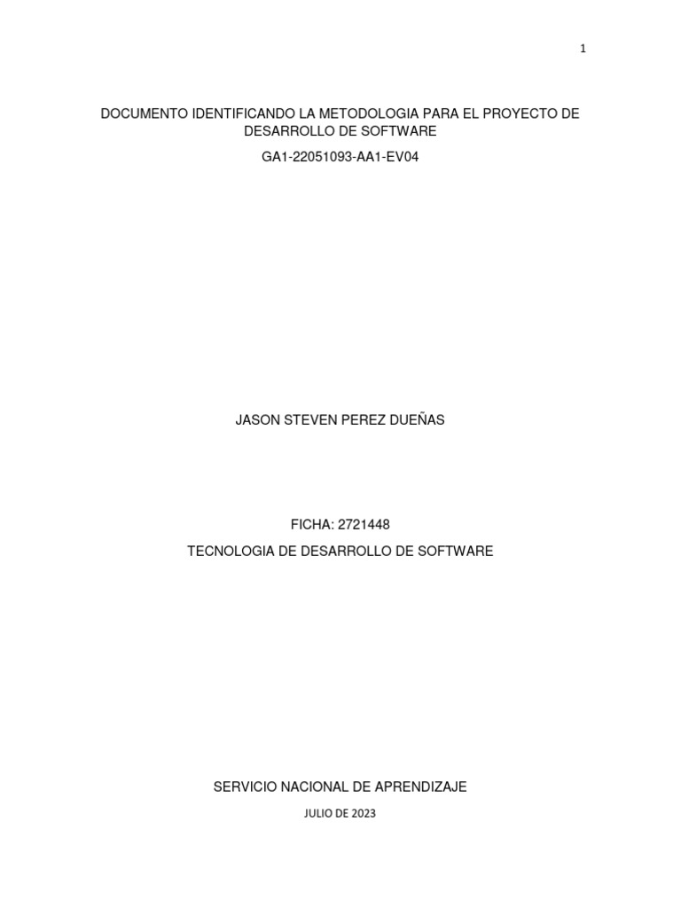 Documento Identificando La Metodologia para El Proyecto de Desarrollo de Software | PDF ...