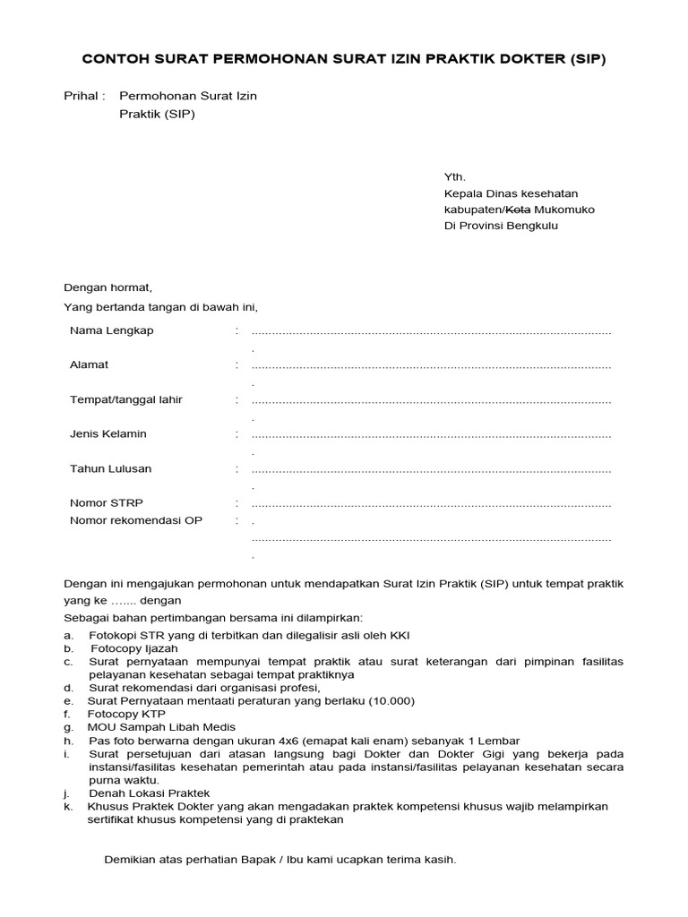 Contoh Surat Permohoan SIP. SIPP Dan SIPB | PDF