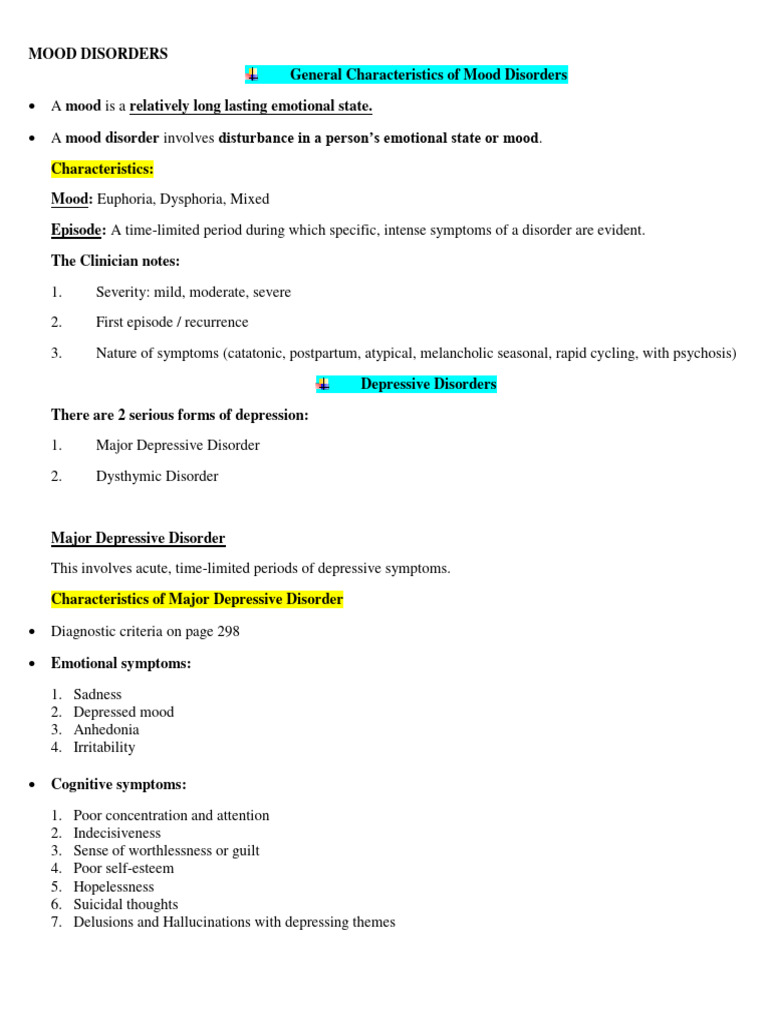 Mood Disorders | PDF | Major Depressive Disorder | Bipolar Disorder