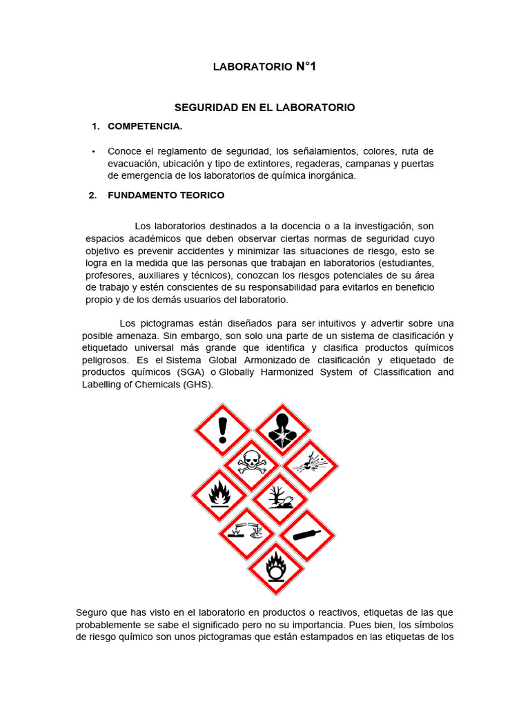 Laboratorio 1 Seguridad en El Laboratorio | PDF | Laboratorios | Agente oxidante
