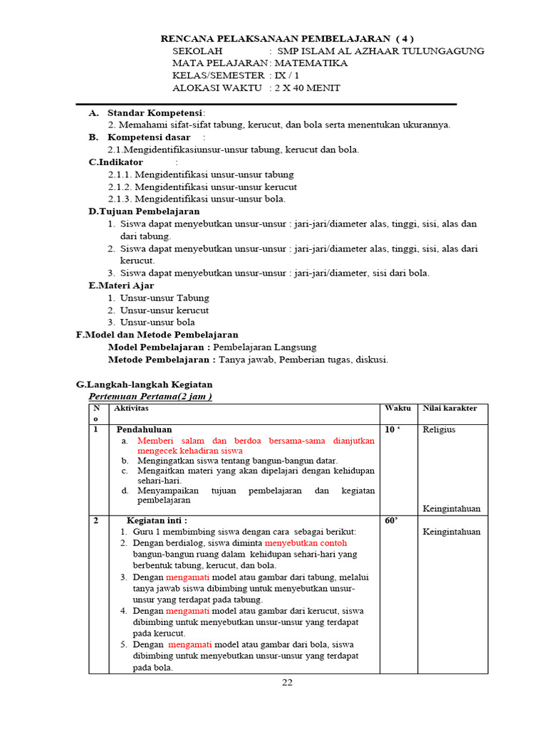 RPP Bangun Ruang Sisi Lengkung | PDF