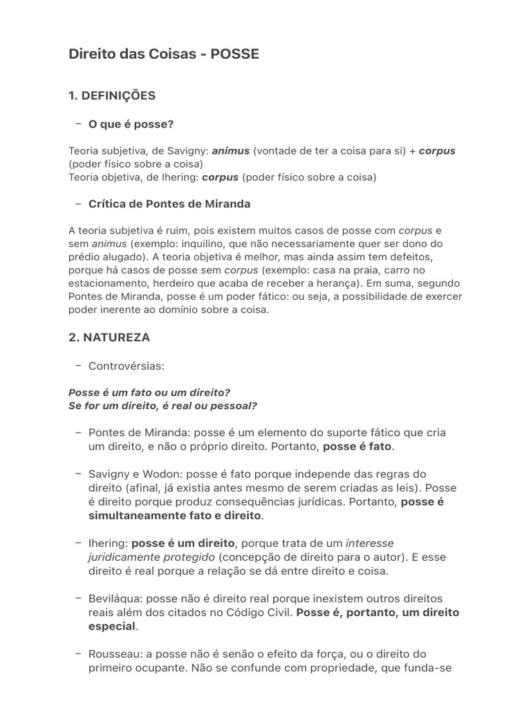 Direito Das Coisas - POSSE | PDF | Posse (jurídico) | Indenização