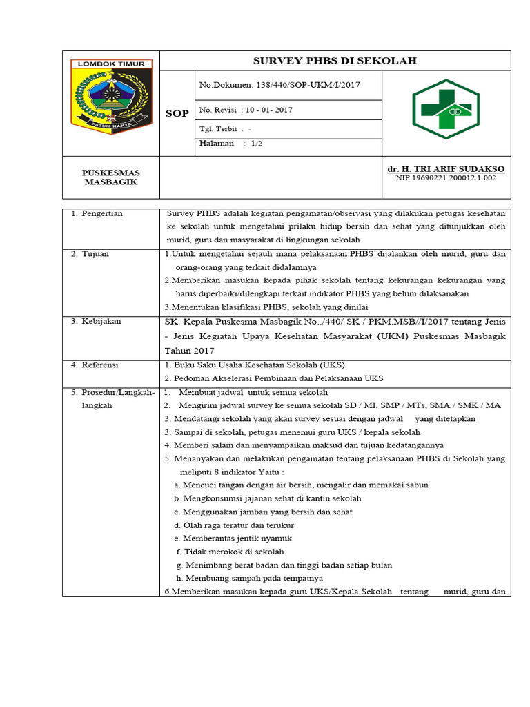 7. SOP SURVEY PHBS Sekolah | PDF