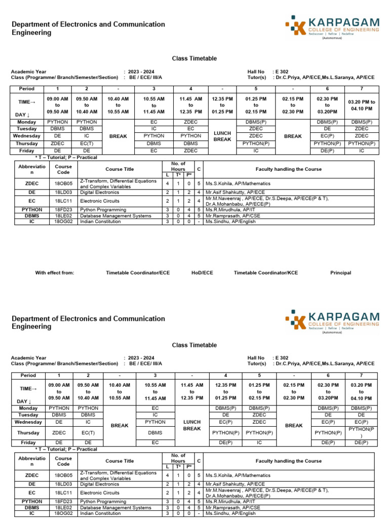 Time Table Format | PDF | Electronic Engineering | Engineering