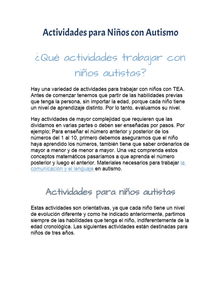Actividades para Niños Con Autismo | PDF | Espectro autista | Conceptos ...