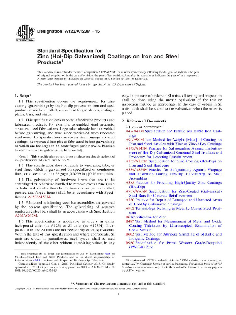 ASTM A123_A123M-2015 | PDF
