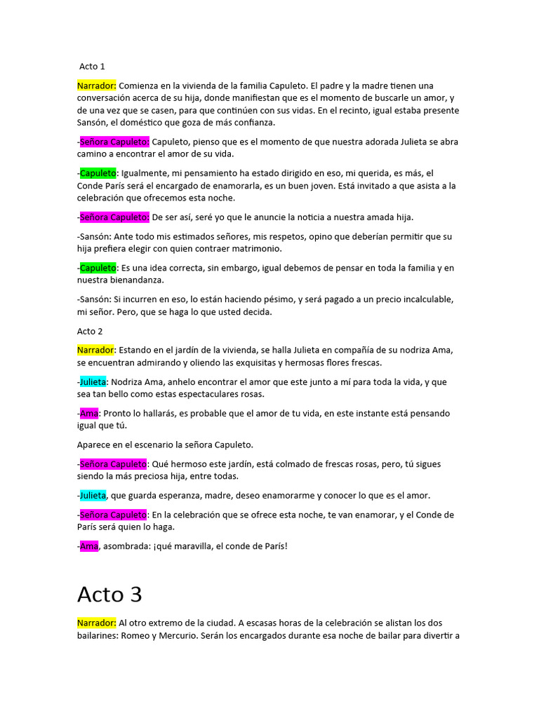 Acto 1 | PDF | Romeo y Julieta | Amor