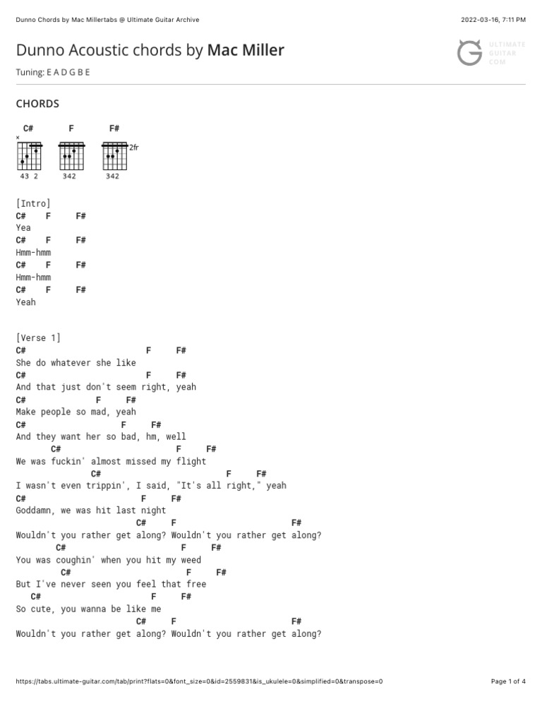 Dunno Chords by Mac Millertabs at Ultimate Guitar Archive | PDF | Song ...