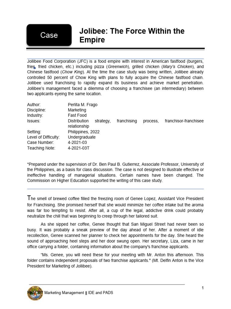 Case No 2 Jollibee The Force Within The Empire2 | PDF | Food Industry | Business