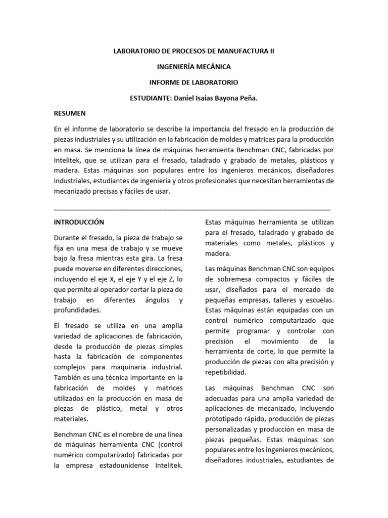 Laboratorio de Procesos de Manufactura Ii | PDF | Control numerico | Herramienta de máquina