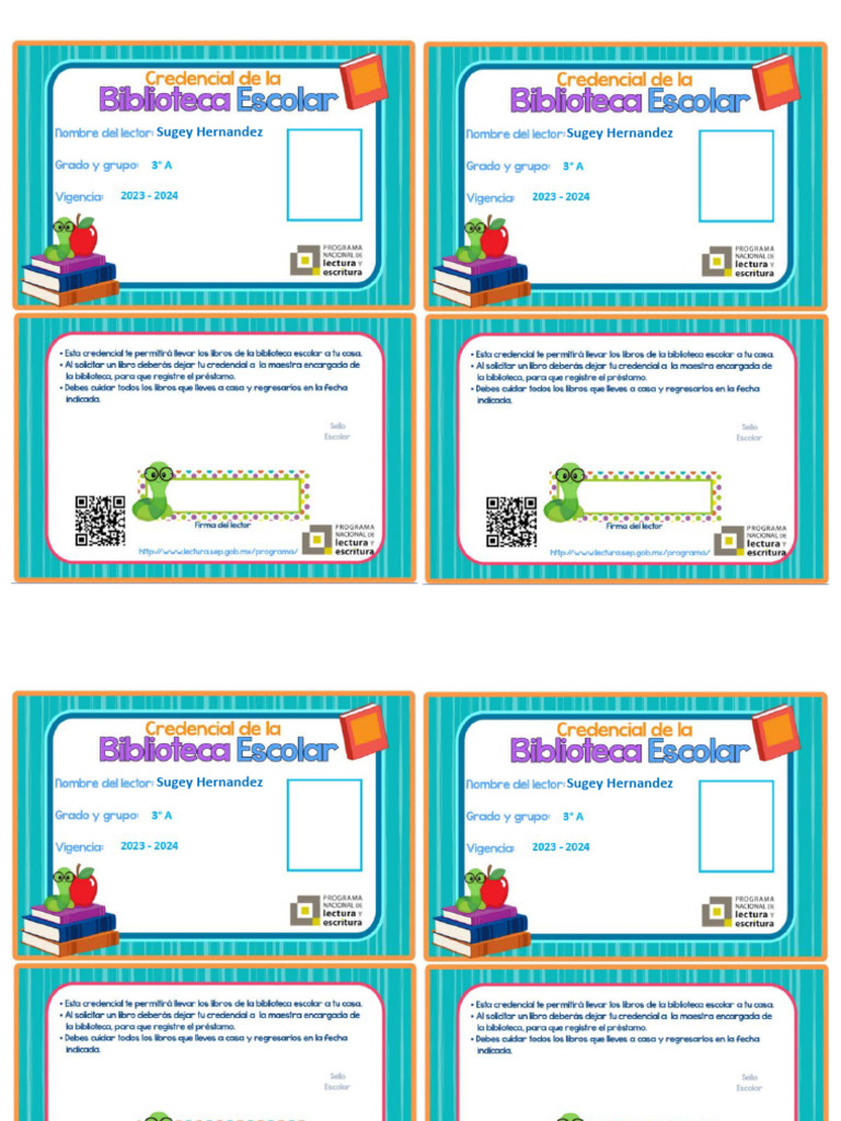 Credencial Prestamo Del Libros | PDF