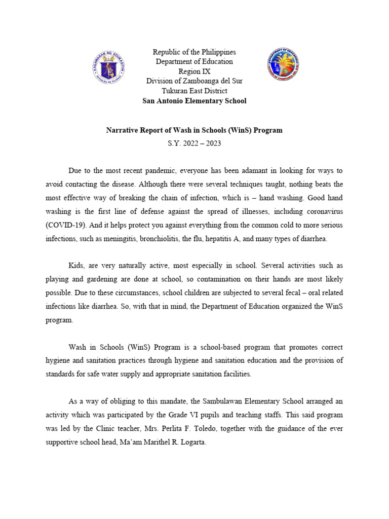 Sambulawan ES WinS Narrative Report | PDF | Wash | Sanitation