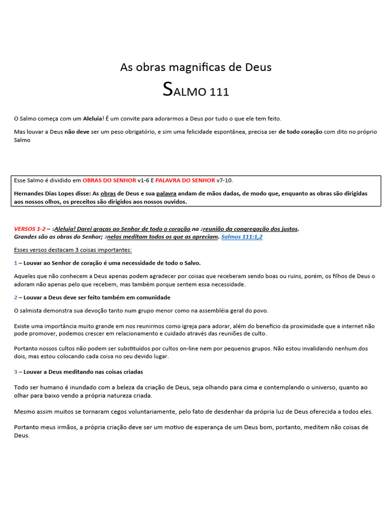 Salmo 111 - As Obras Magnificas de Deus | PDF | Deus | Salmos