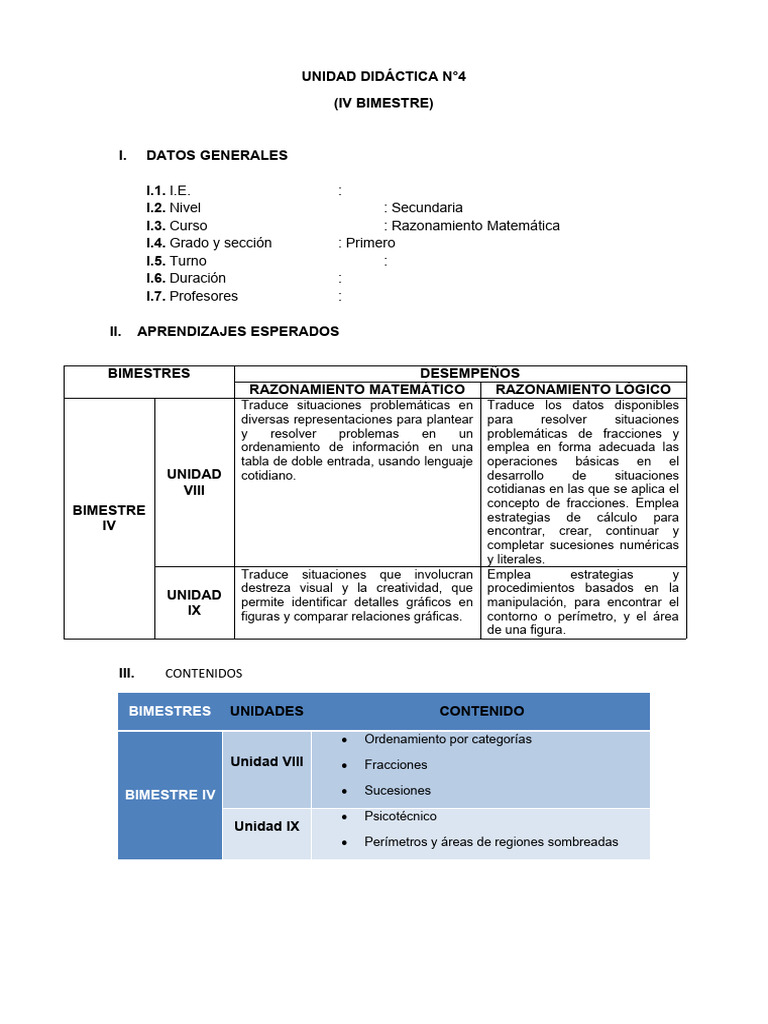 Unidad Didáctica - 4 - RM - 1RO | PDF | Matemáticas | Creatividad