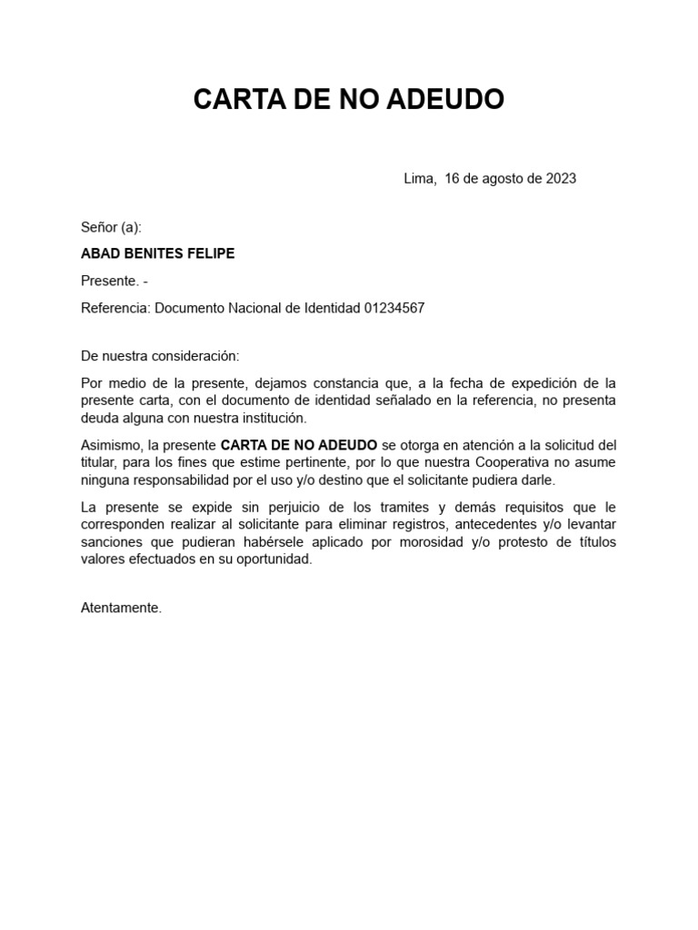 Carta de No Adeudo CFE | PDF | Finanzas y dinero