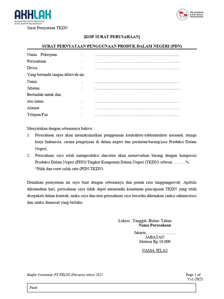 Pernyataan TKDN | PDF