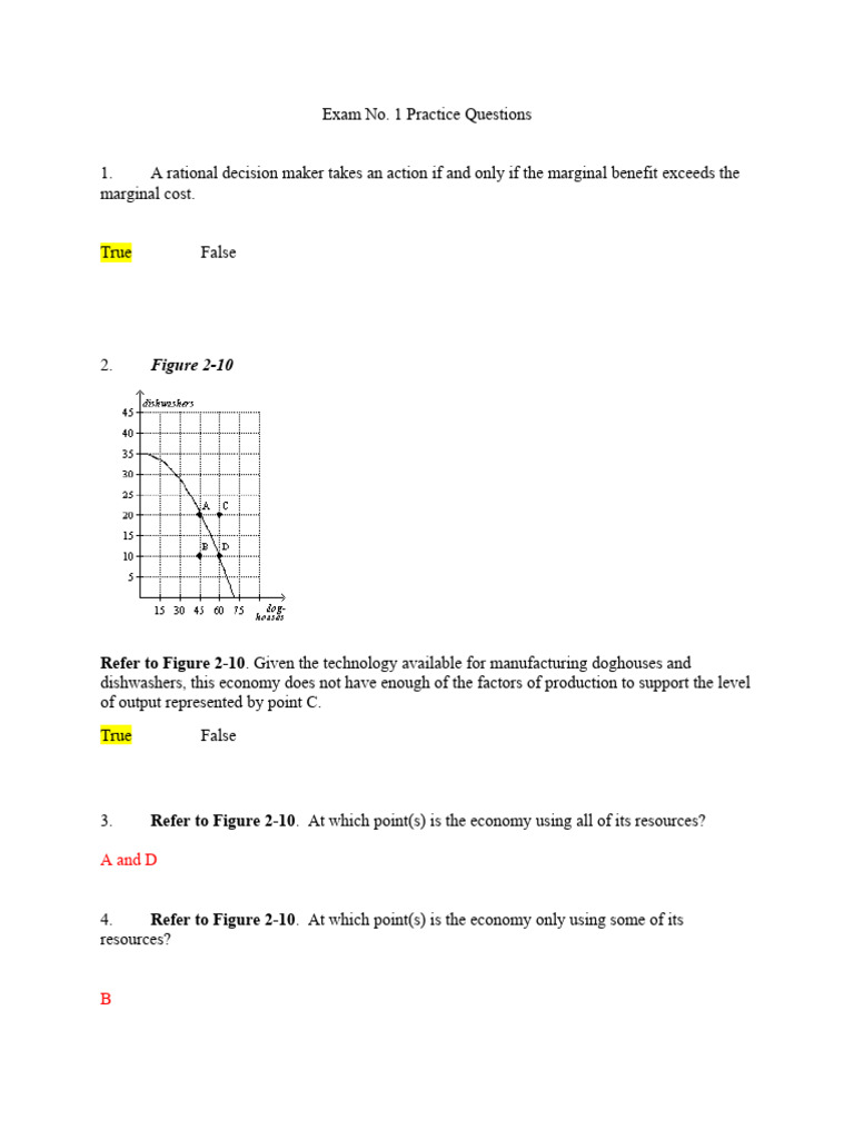Practice Problems Exam No. 1 | PDF | Economic Equilibrium | Demand