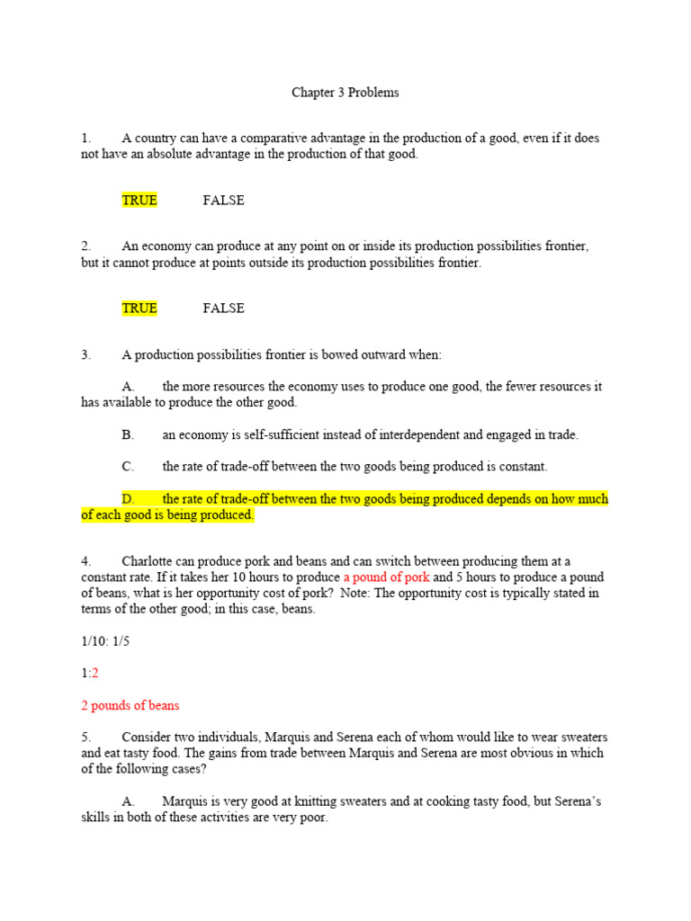 Chapter 3 Problems | PDF | Trade | Economics