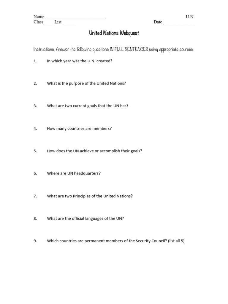 United Nations Webquest Guide | PDF