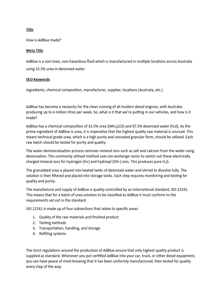 How Is AdBlue Made | PDF