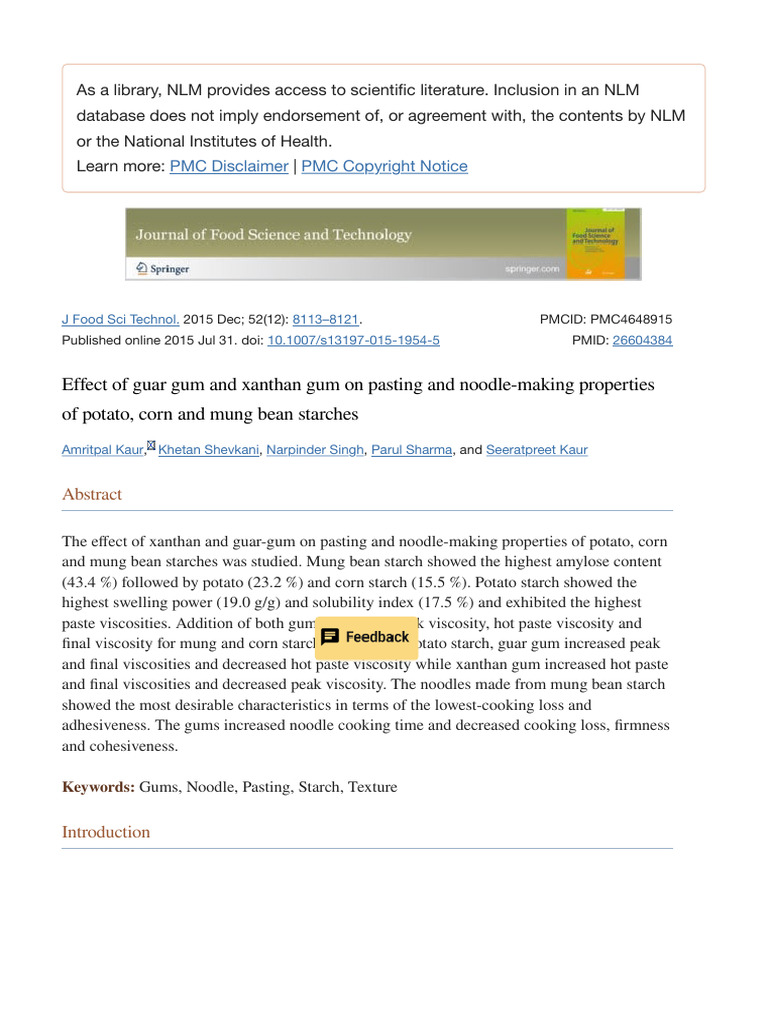 Effect of Guar Gum and Xanthan Gum On Pasting and Noodle-Making ...