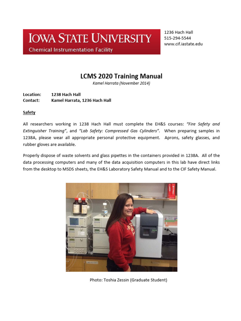 LCMS 2020 Training Manual | PDF | Electrospray Ionization | Mass Spectrometry