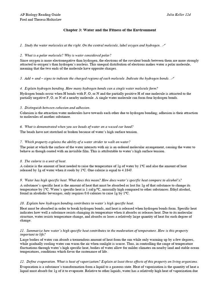 AP BIO Campbell Reading Guide Answer Key | PDF | Ph | Water