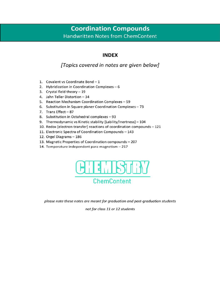 Coordination Compounds Notes 2 ChemContent | PDF