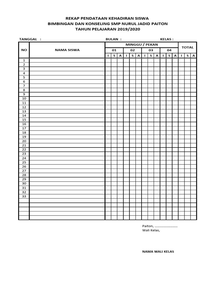 Rekap Absensi Siswa Per Bulan | PDF