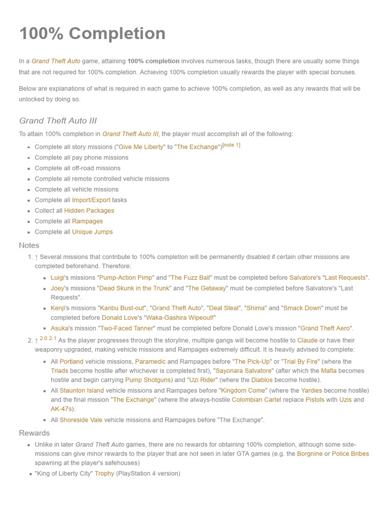 GTA 100% Completion Requirements | PDF